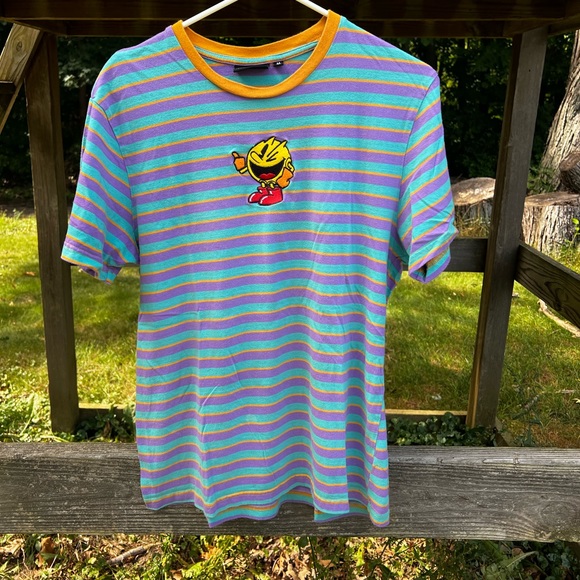 pac man | Shirts | Pacman Game Mens Tshirt Stripes Embroidered Logo ...